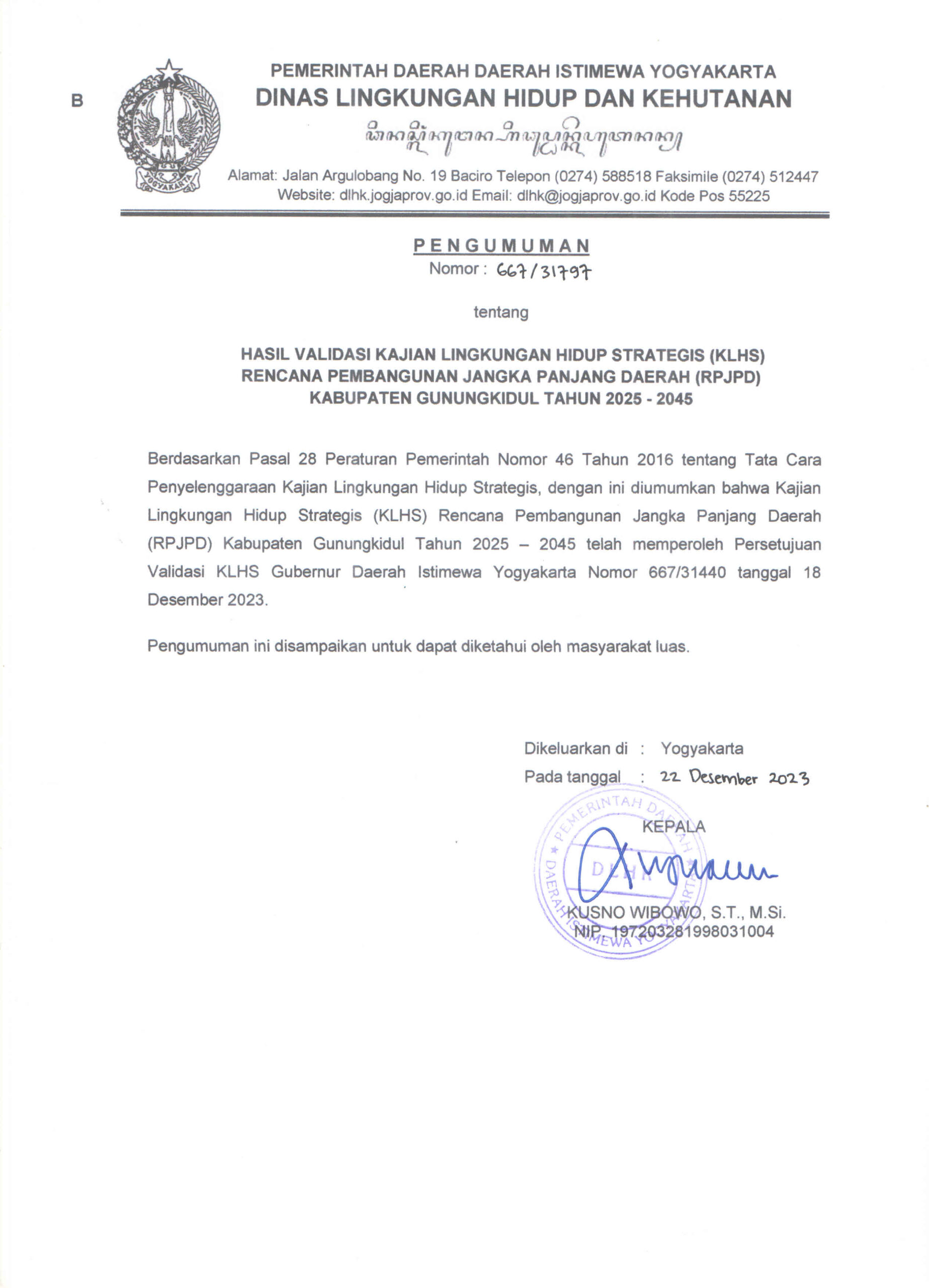 Hasil Validasi KLHS RPJPD Kabupaten Gunungkidul Tahun 2025-2045 – DLHK DIY