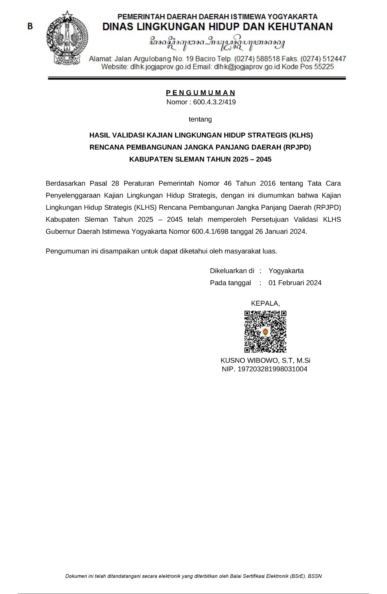 Hasil Validasi KLHS RPJPD Kabupaten Sleman Tahun 2025-2045 – DLHK DIY